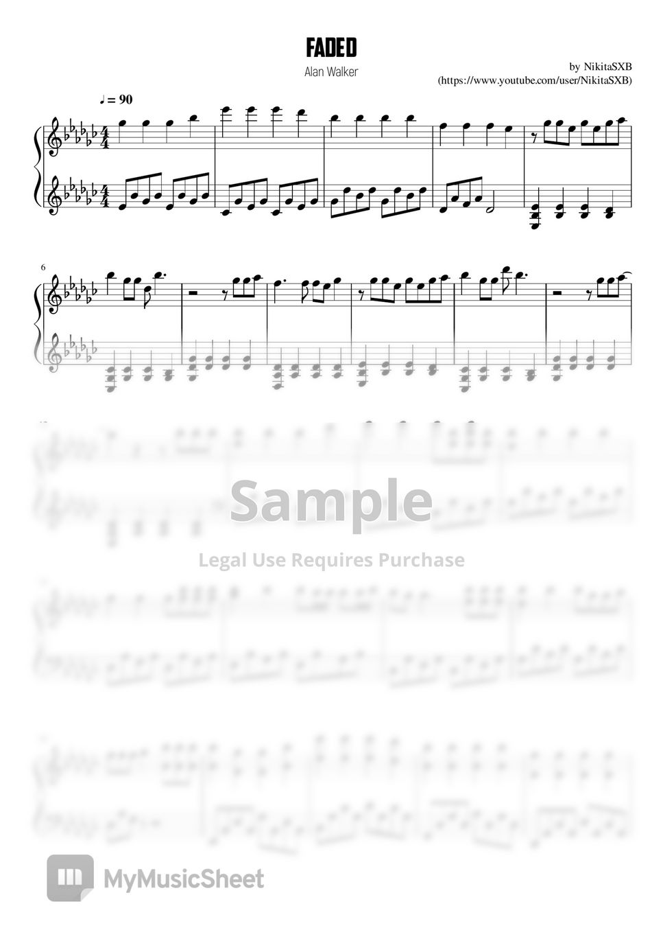 Alan Walker - Faded Sheet Music by NikitaSXB Piano