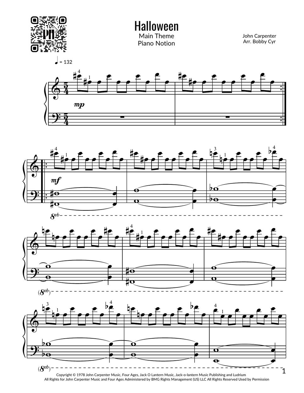 Michael Myers - Halloween (Easy Piano) Sheet Music by Piano Notion