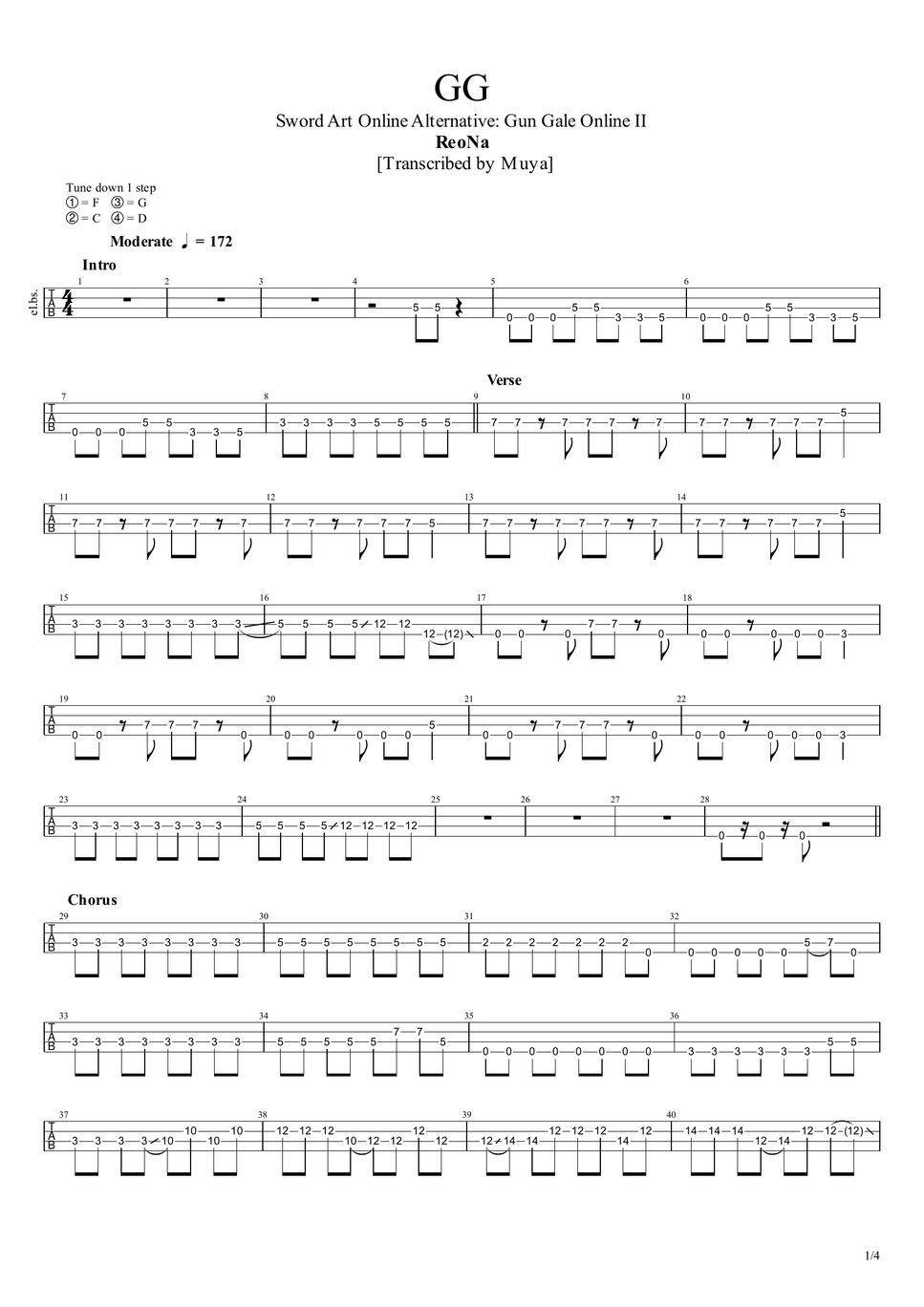 ReoNa - GG (Bass TAB) Sheet Music by Muya