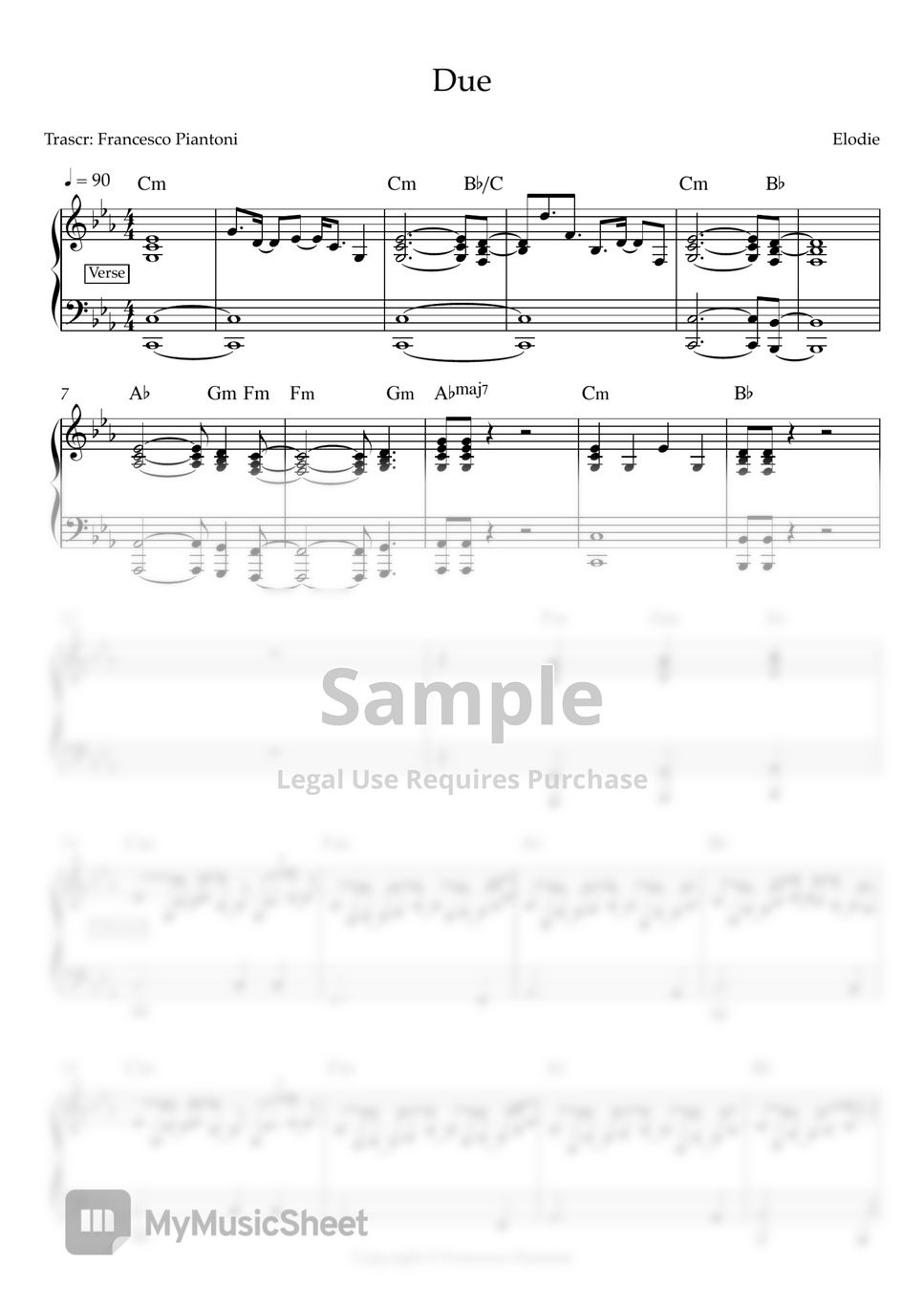 Elodie - Due (Spartito pianoforte) Spartito by Francesco Piantoni