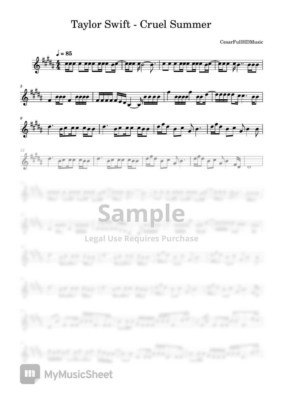 Taylor Swift - Cruel Summer Sheets