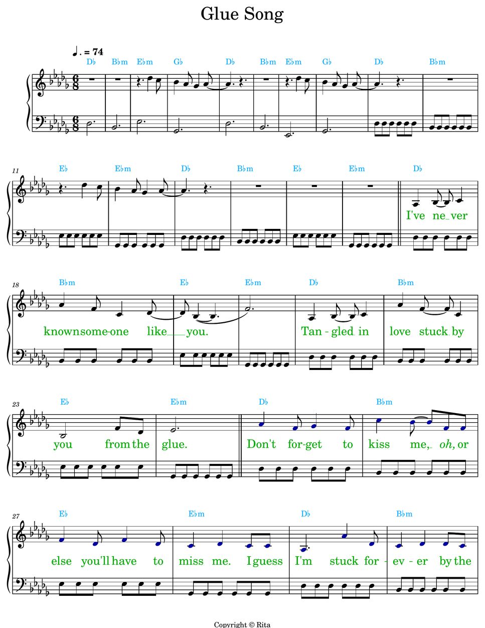 beabadoobee - Glue Song (Easy version with lyrics and chords) Piano ...