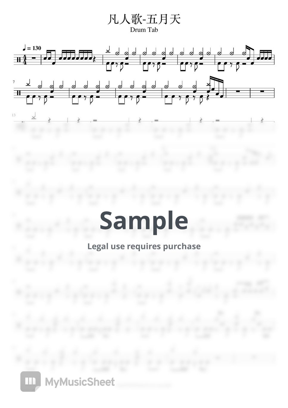 五月天 - 凡人歌 Sheet Music by 晨曦音樂工作室 爵士鼓 鼓譜 Drumtab
