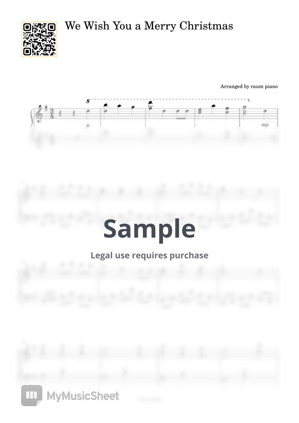 크리스마스 캐롤 - We Wish You a Merry Christmas (중급) โน้ตเพลง by raum piano