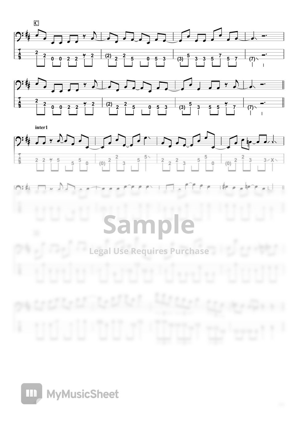 Ado - 行方知れず (BassTAB 4strings) Sheet Music by swbass