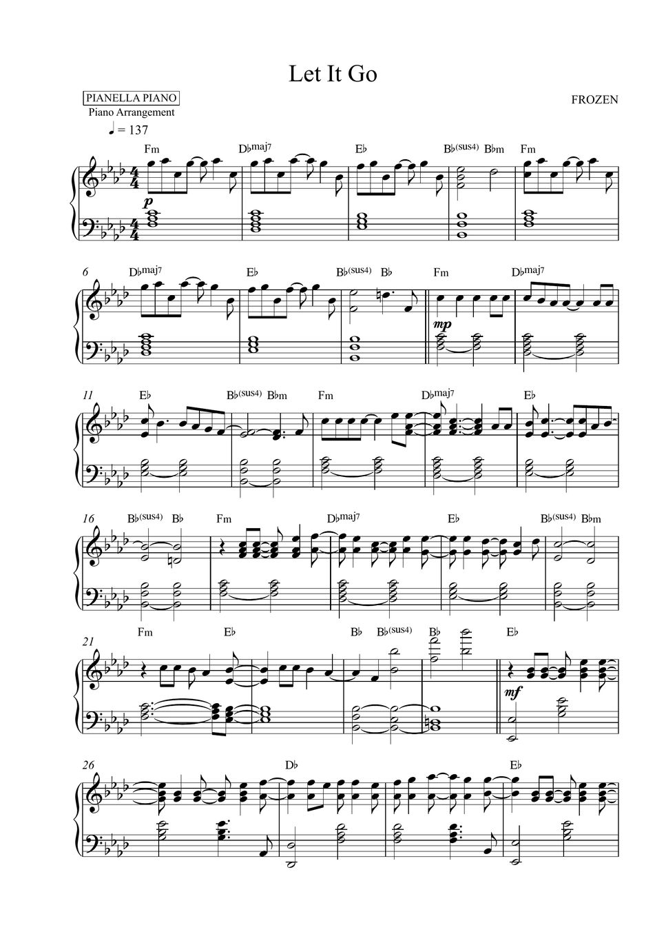 Let It Go Frozen Idina Menzel Piano Sheet Music Idina Menzel Let It Go