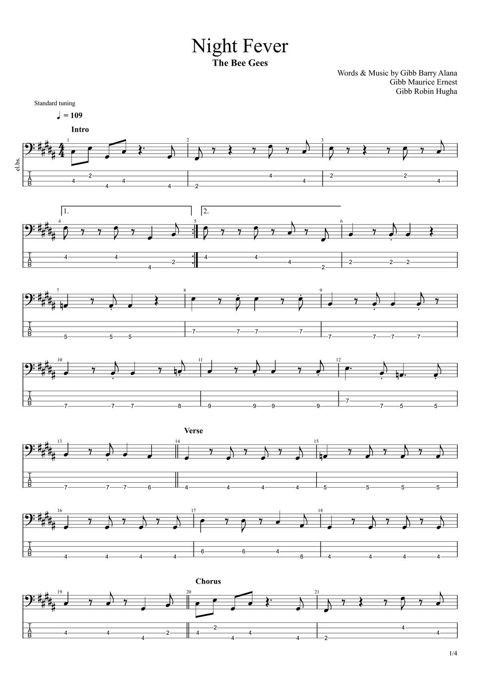 The Bee Gees - Night Fever タブ + 五線譜 by まっきん