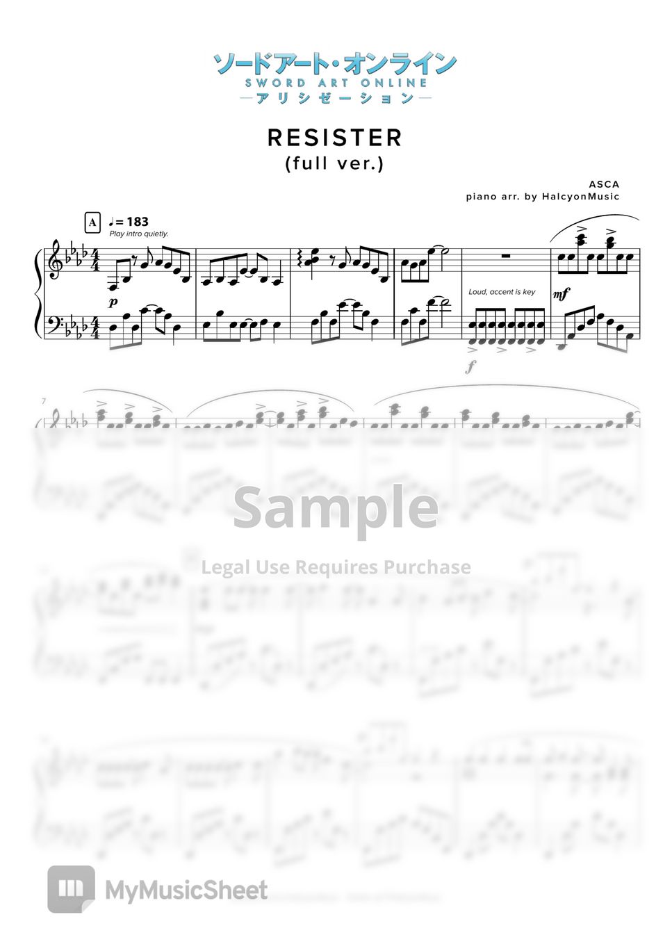 ASCA - RESISTER (Sword Art Online: Alicization OP2) Sheets by HalcyonMusic