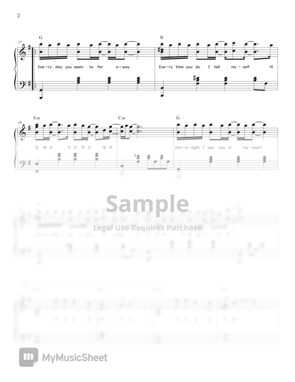 BTS Jin - Yours (Jirisan OST, 지리산 OST) (Easy key (G key)) Sheet Music by Jinnie J