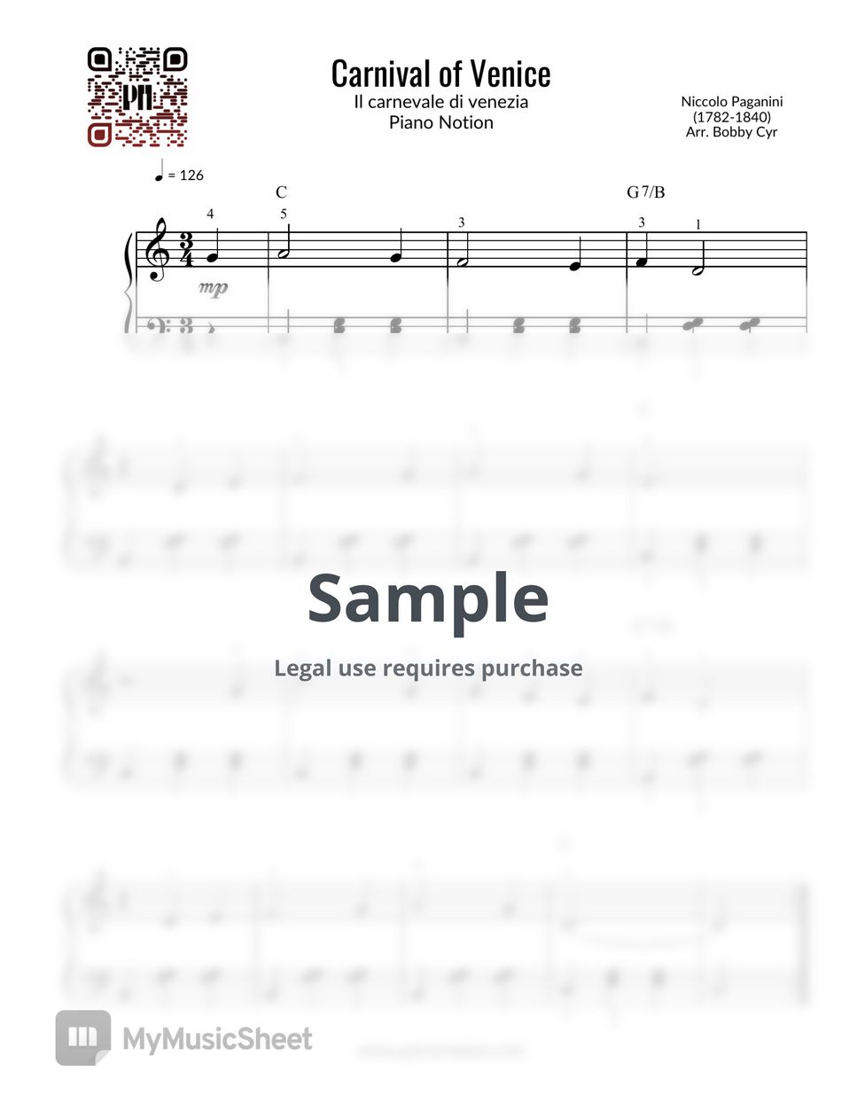Niccolo Paganini - Carnival of Venice (Piano Solo) Sheets by Piano Notion