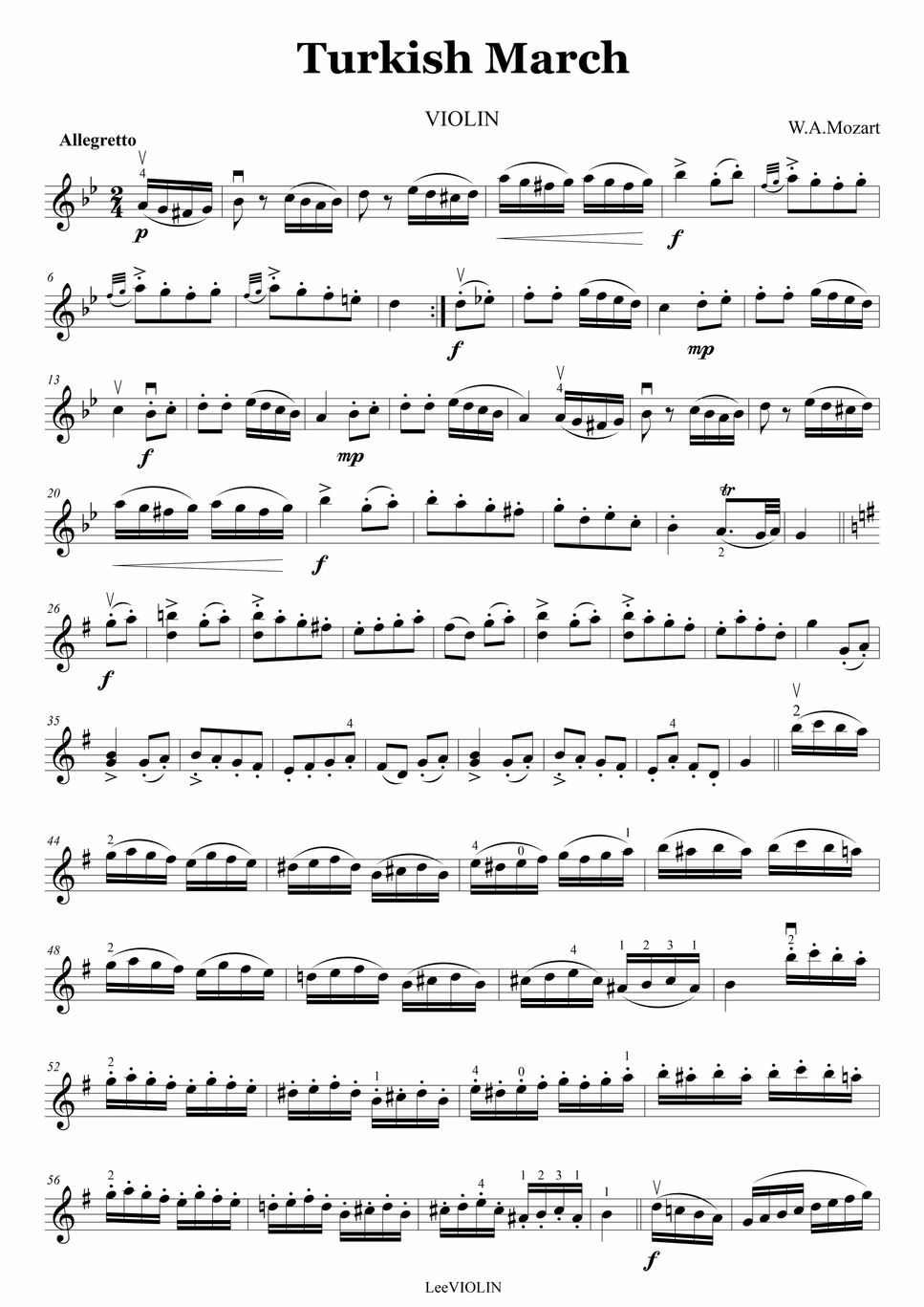 Mozart - Turkish March 터키행진곡 (Violin) (MR포함) Sheets by Lee