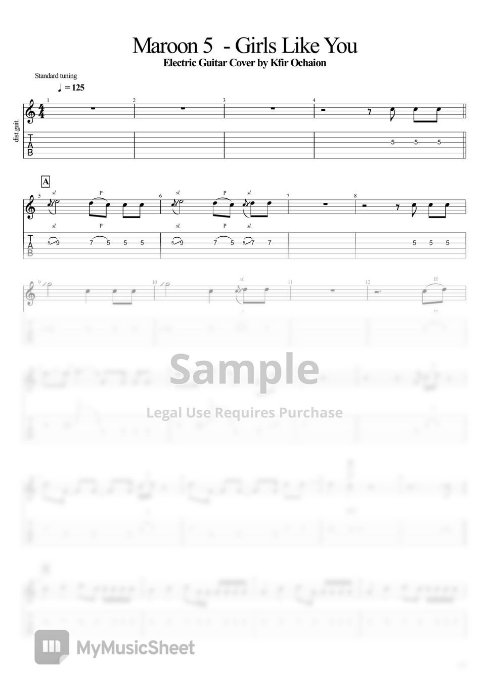 Maroon 5 - Girls Like You Sheet Music by Kfir Ochaion