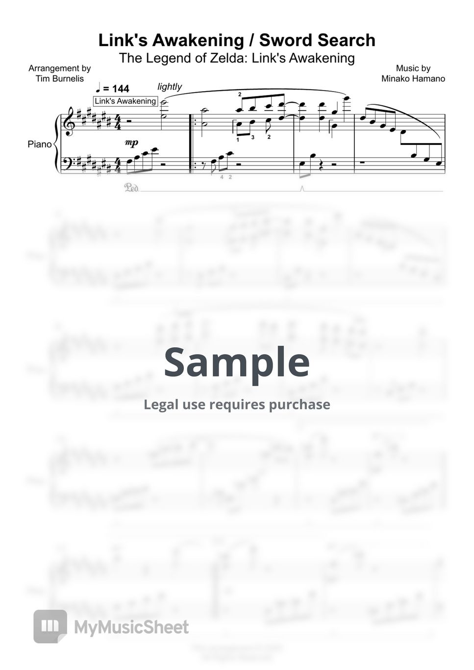 The Legend of Zelda: Link's Awakening - Links Awakening / Sword Search Sheet Music by Tim Burnelis