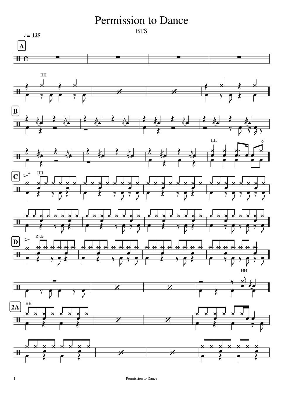 BTS (防弾少年団) - Permission to Dance 曲谱 by Cookai's J-pop Drum sheet music!!!