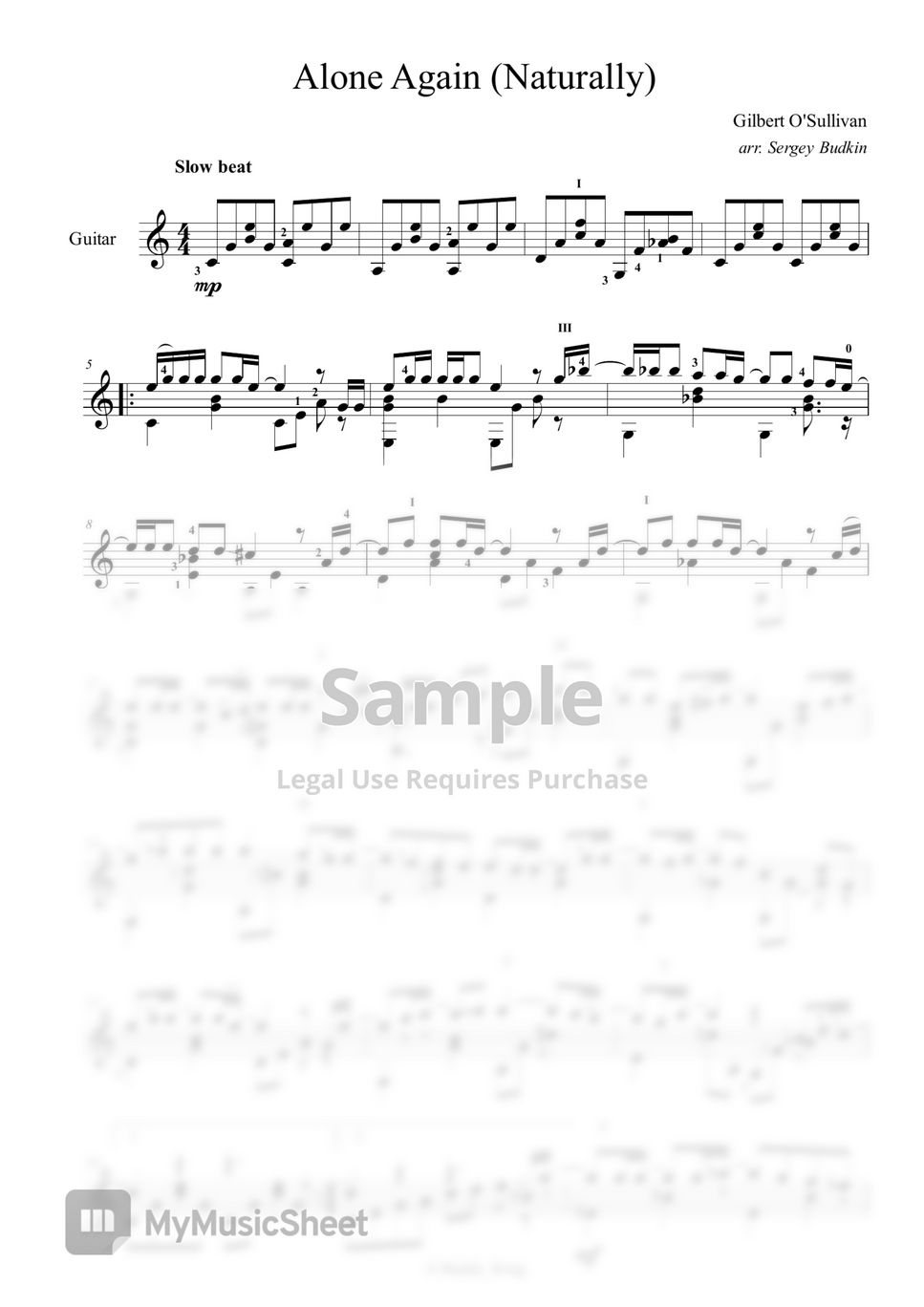 Gilbert O'Sullivan - Alone Again (Naturally) Sheet Music by Buddy_King