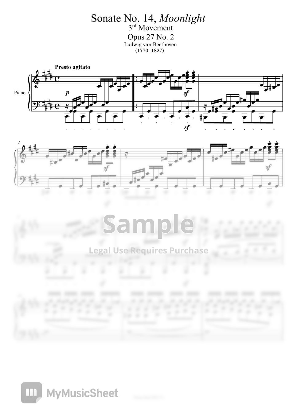 L.V.Beethoven - Sonate No. 14 Moonlight 3rd Movement Sheet Music by Piano Suit