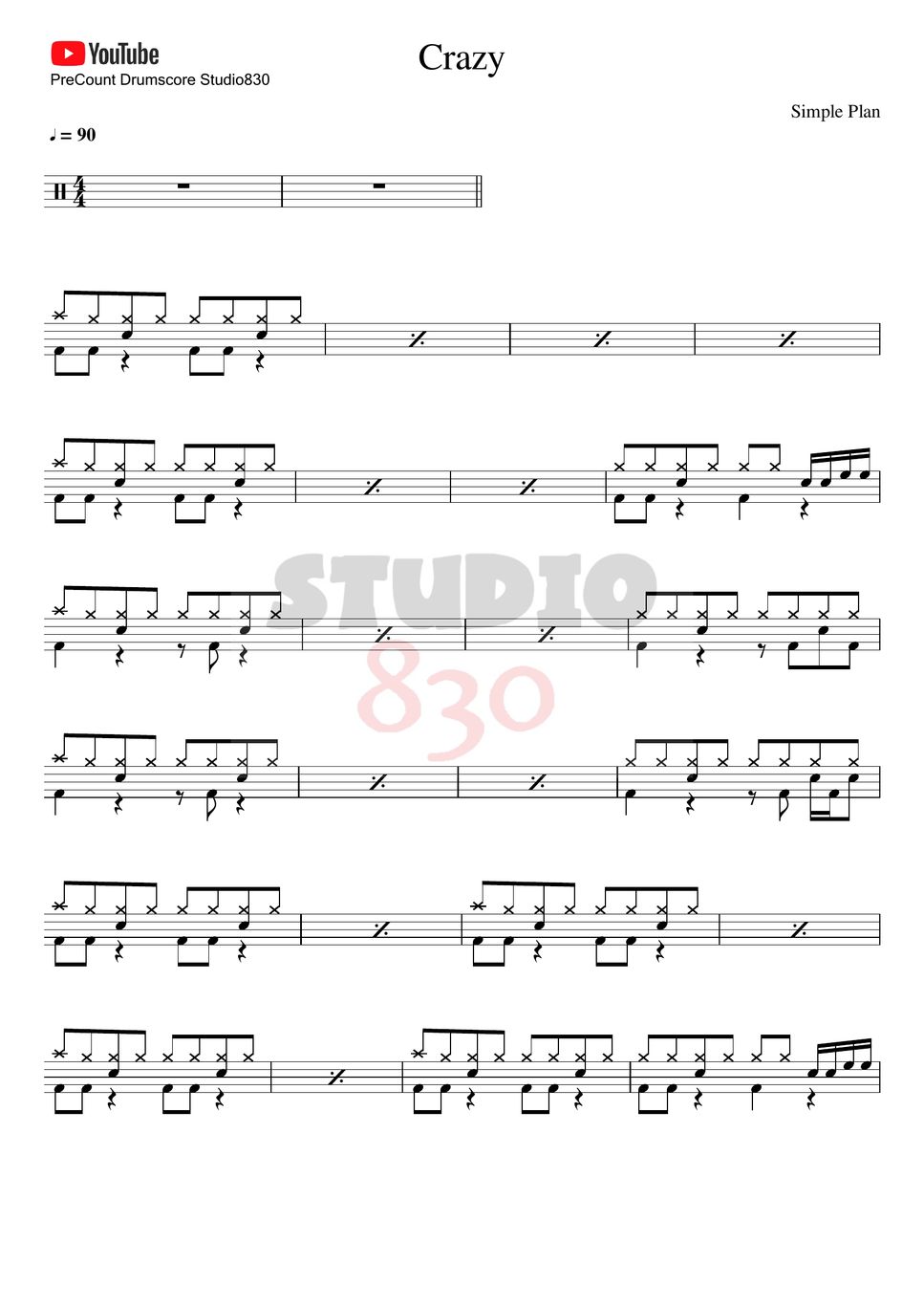 Simple plan - Crazy (Basic) Sheet by Studio830
