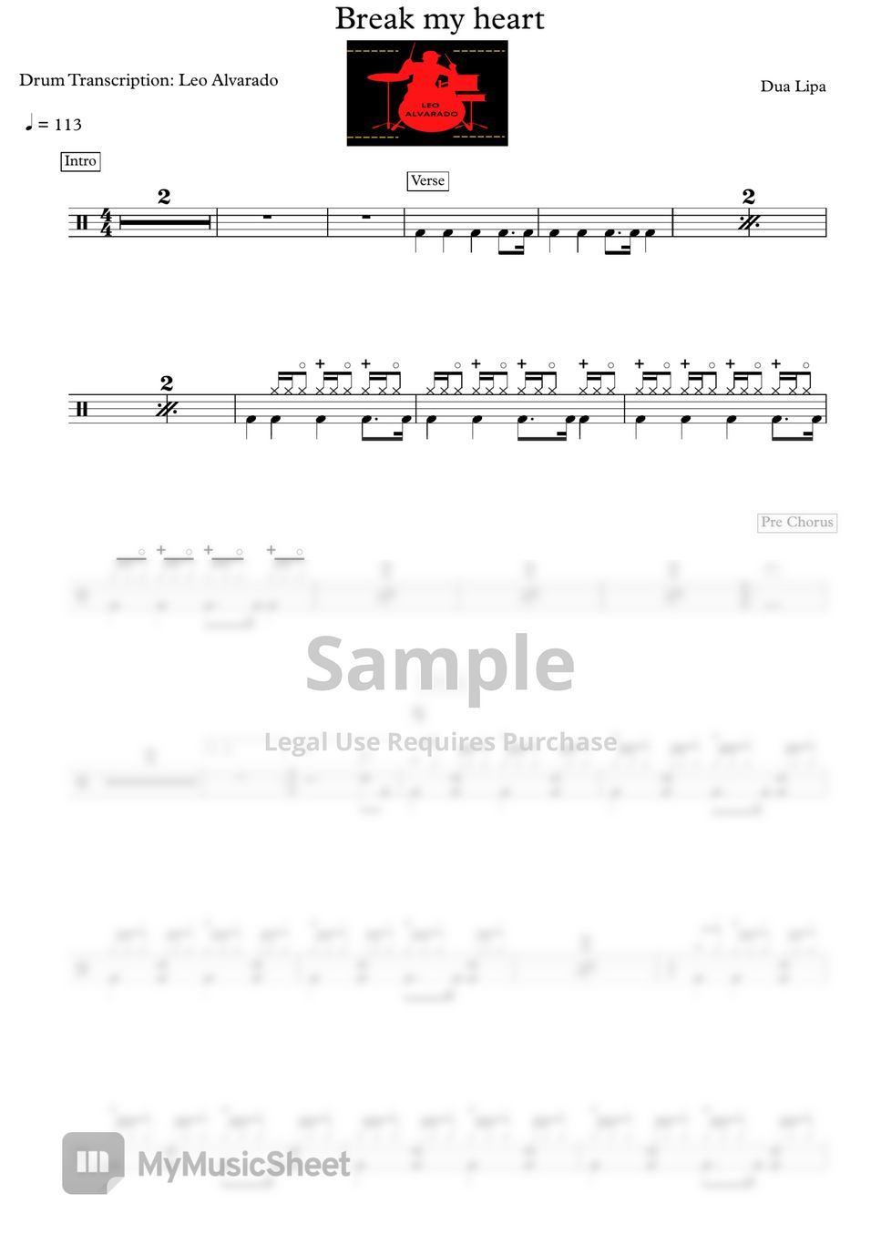 Dua Lipa Break My Heart Bản Nhạc By Drum Transcription Leo Alvarado
