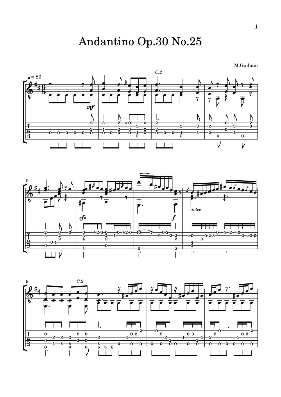 Mauro Giuliani - Andantino Op.30 No.25 Tab + 1staff by LemonTree