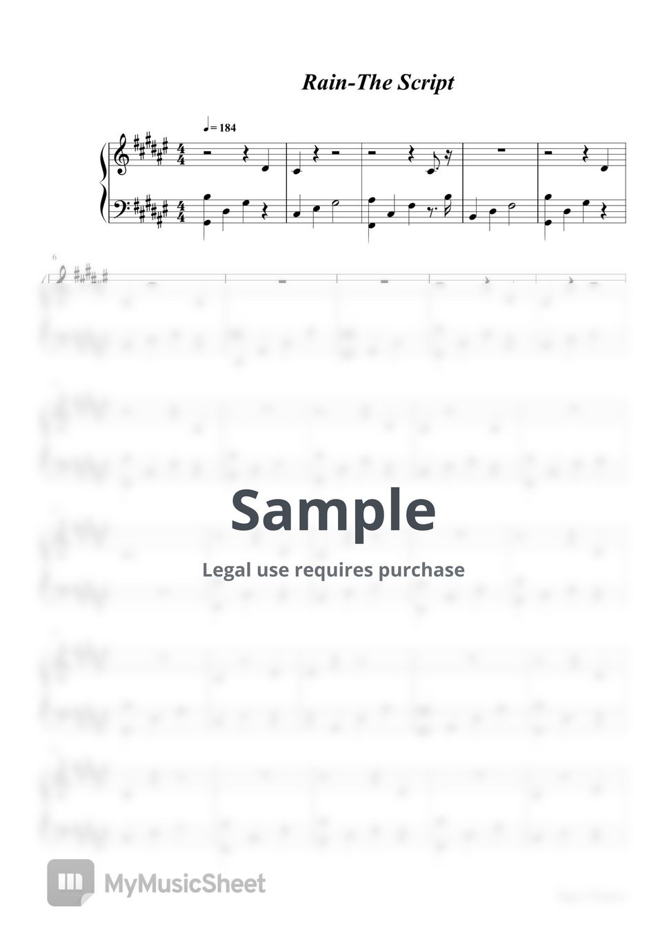 The Script - Rain (The Script) Sheet Music by Yilun