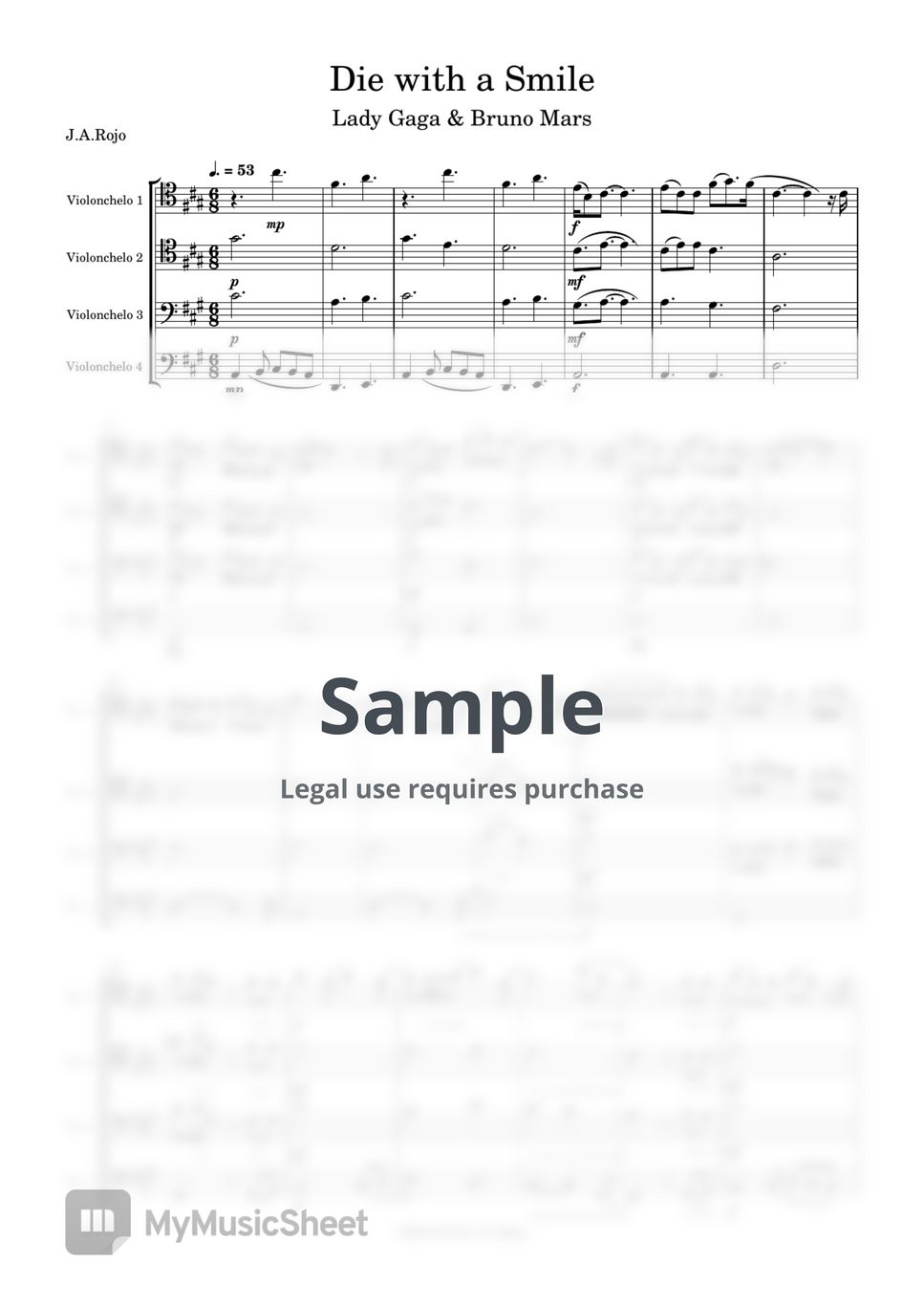 Lady Gaga & Bruno Mars - Die With A Smile (4 Cellos Cover) Sheet Music ...