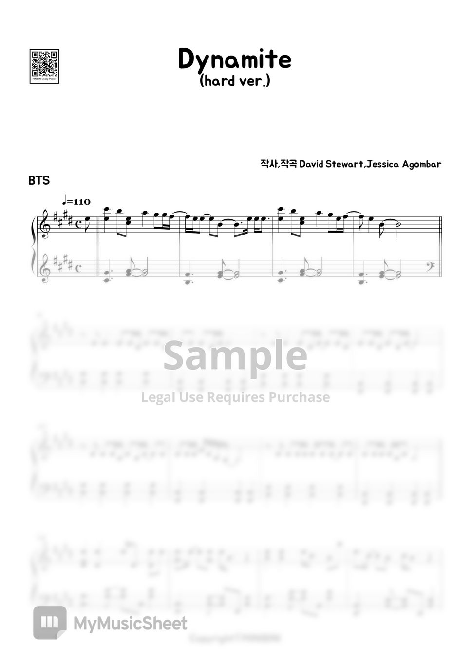 BTS (방탄소년단) - Dynamite (Hard Version) Sheet Music by MINIBINI