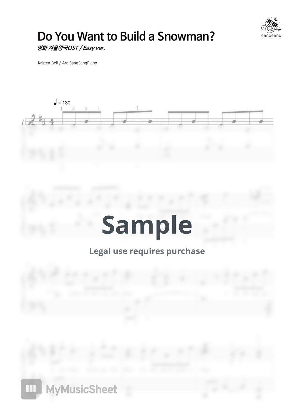 겨울왕국 OST - Do You Want to Build a Snowman? (쉬운악보) Sheets by SangSangPiano