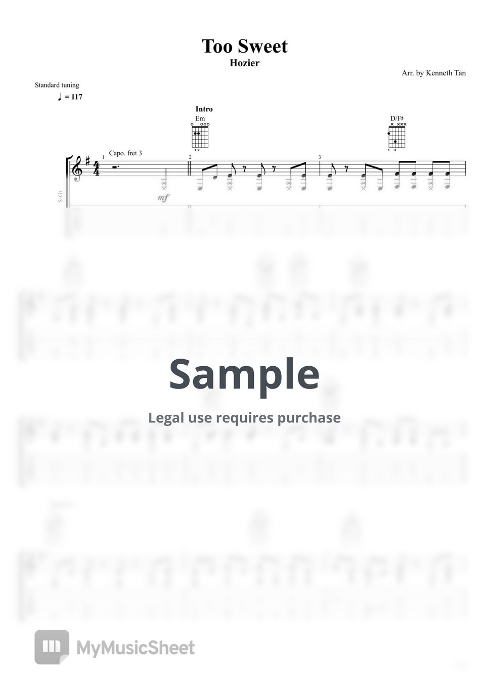 Hozier | Fingerstyle Guitar - Too Sweet 악보 by Kenneth Acoustic