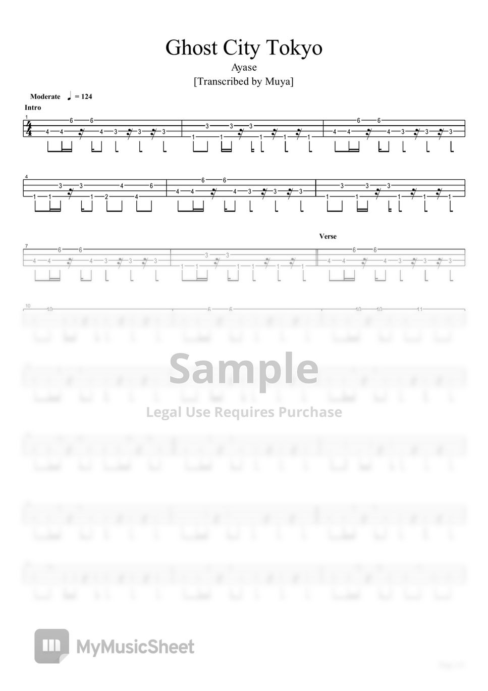 Ayase - Ghost City Tokyo (Bass TAB) Sheets by Muya Rizal
