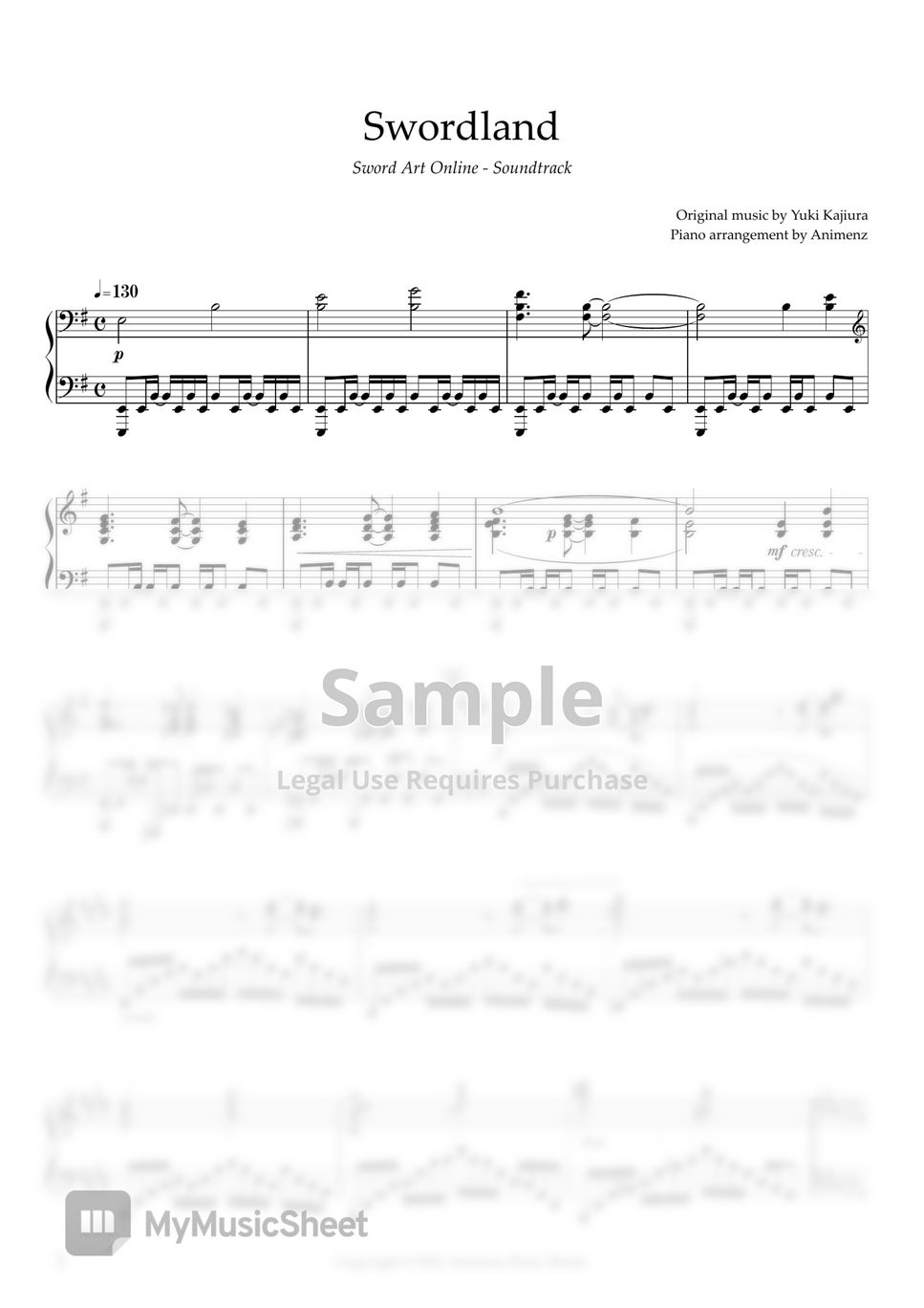 Yuki Kajiura - Swordland (Sword Art Online OST) Sheet Music by Animenz
