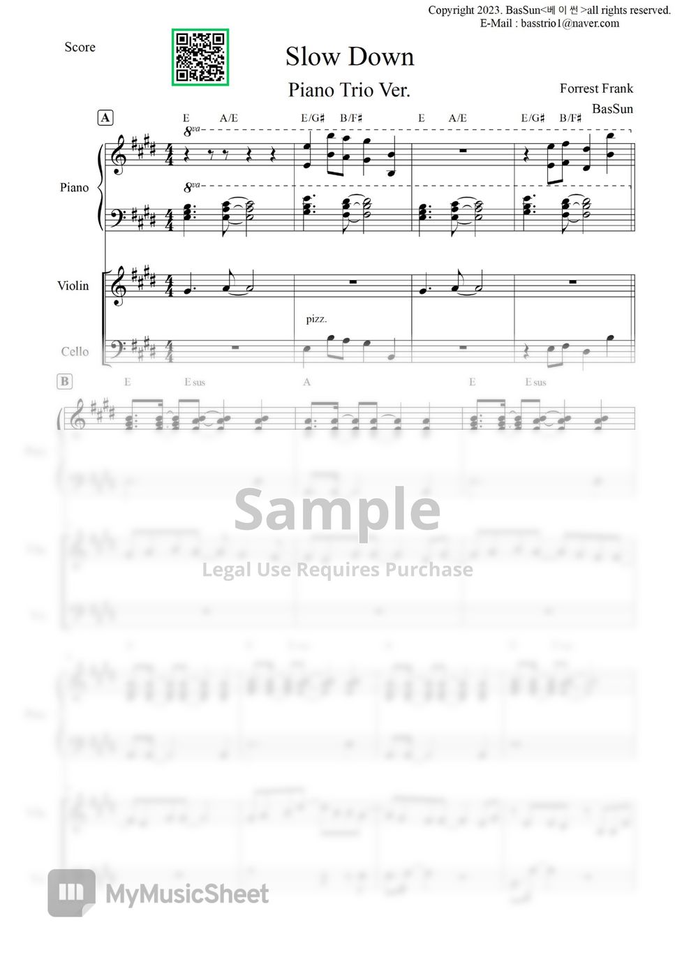 Forrest Frank - Slow Down (Piano Trio / Classic / String) Sheet Music by BasSun