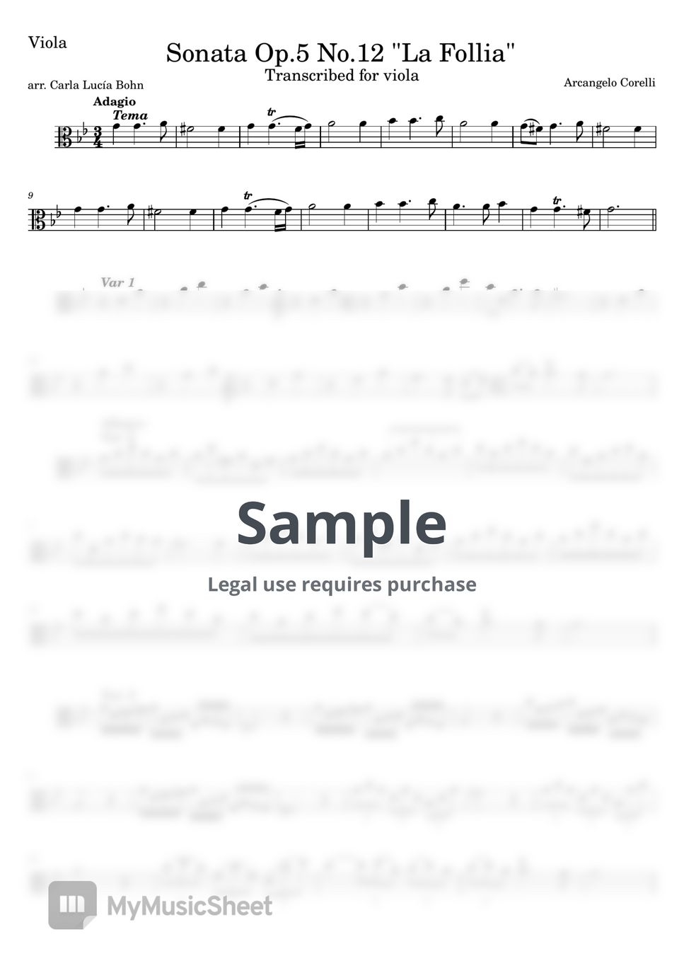 Arcangelo Corelli - Sonata Op.5 No.12 La Follia Sheets by Carla Lucía Bohn