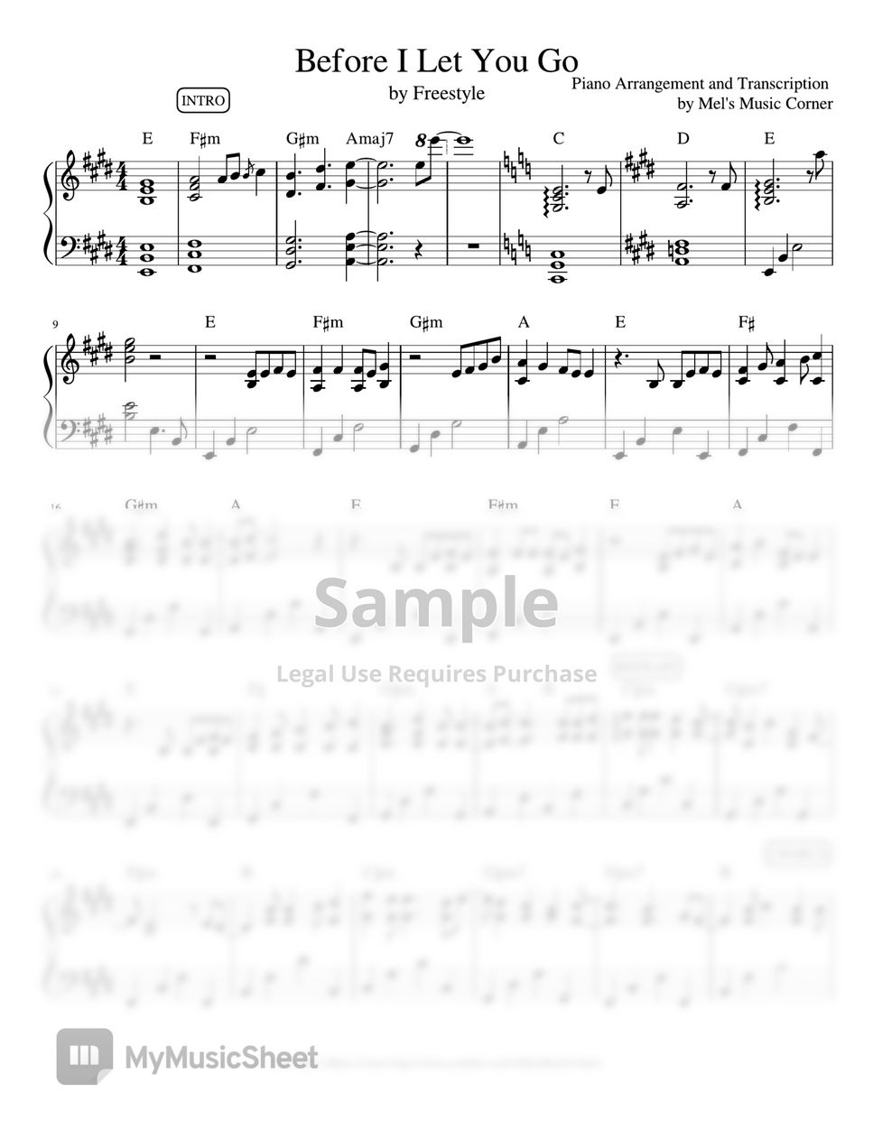 Freestyle - Before I Let You Go (piano sheet music) Sheet Music by Mel ...