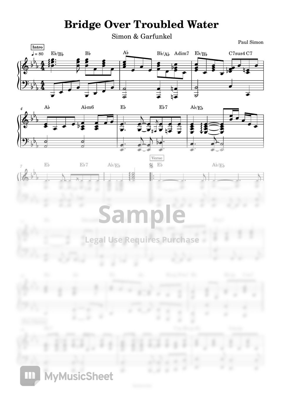 Simon And Garfunkel Bridge Over Troubled Water Piano Accomp 악보 By