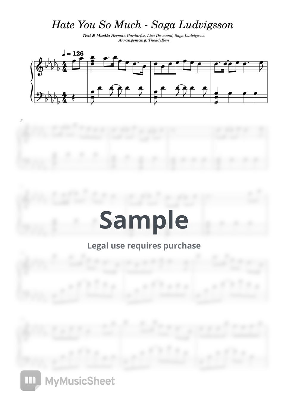 Saga Ludvigsson - Hate You So Much Sheet Music by TheddyKeys