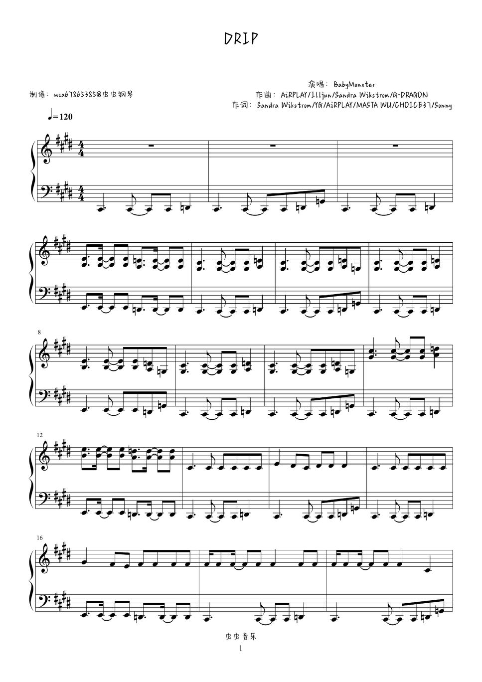 BabyMonster - DRIP Sheet Music by c