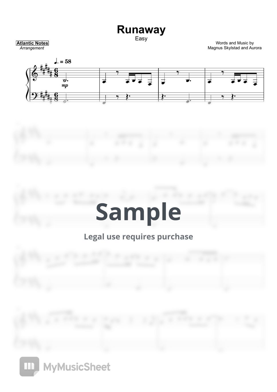 Aurora - Runaway Sheets by Atlantic Notes