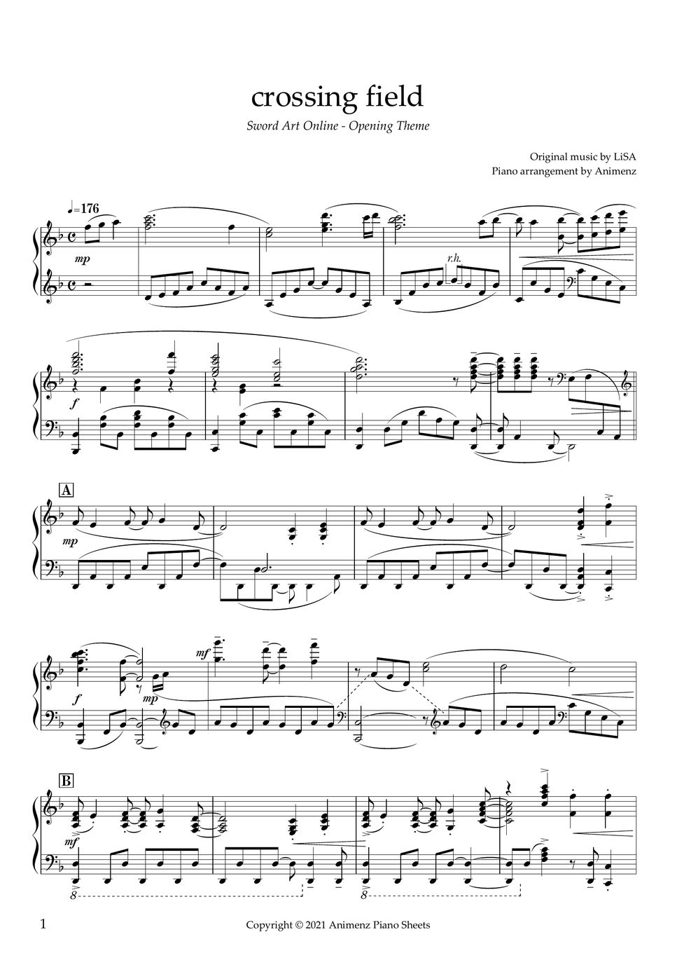 LiSA - crossing field 楽譜 by Animenz