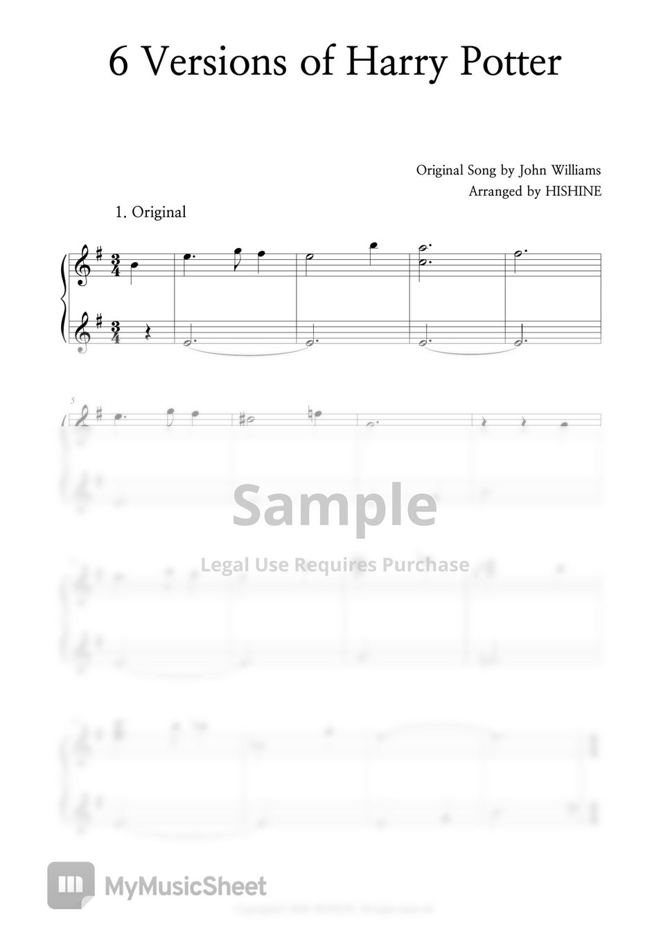 John Williams - 6 versions of Harry Potter Arr. Sheets by HISHINE