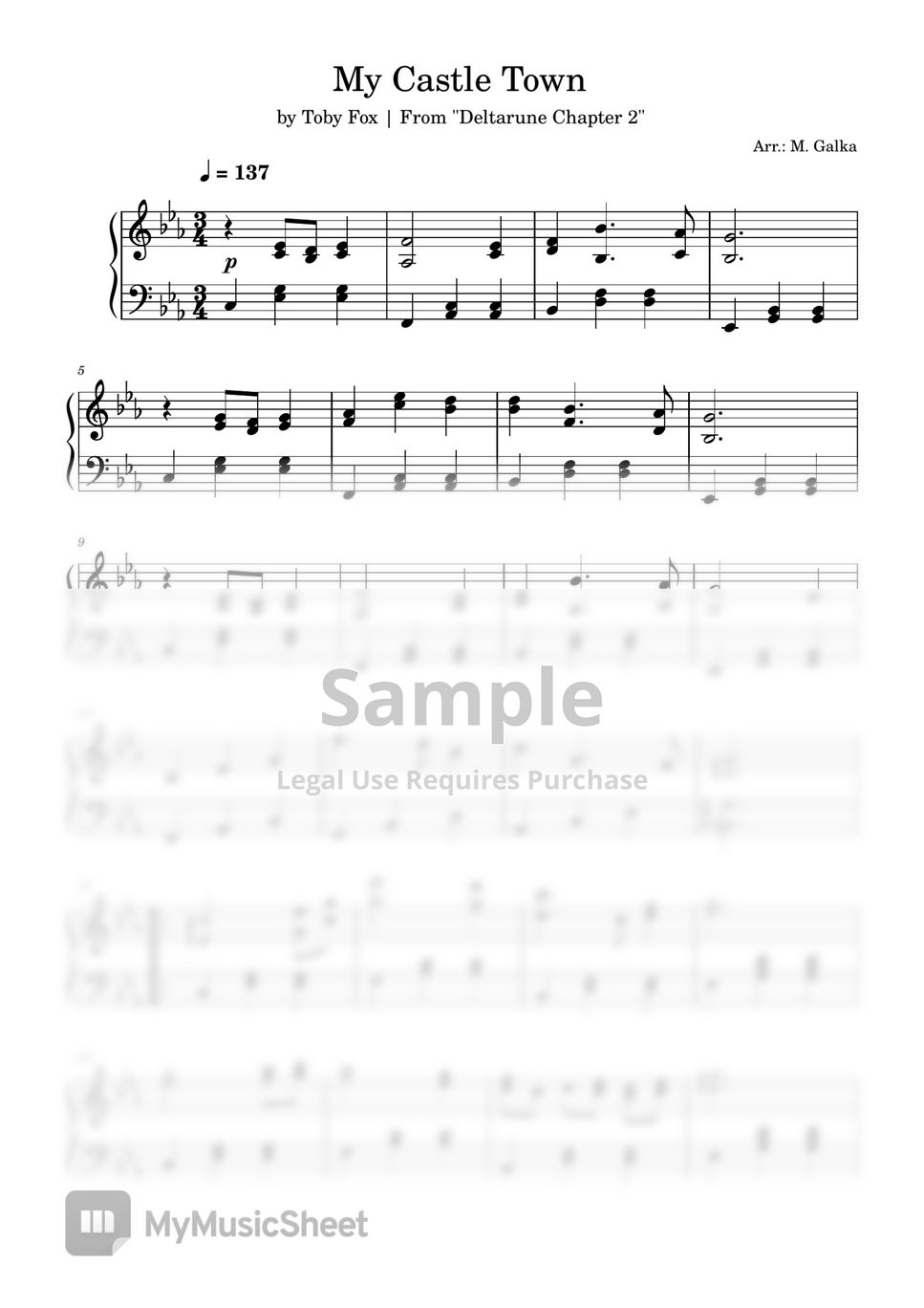 Toby Fox - My Castle Town (from "Deltarune Chapter 2") Sheets by M. Galka