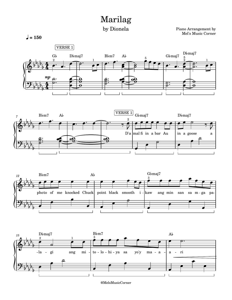 Dionela - Marilag (piano sheet music) Sheet Music by Mel's Music Corner