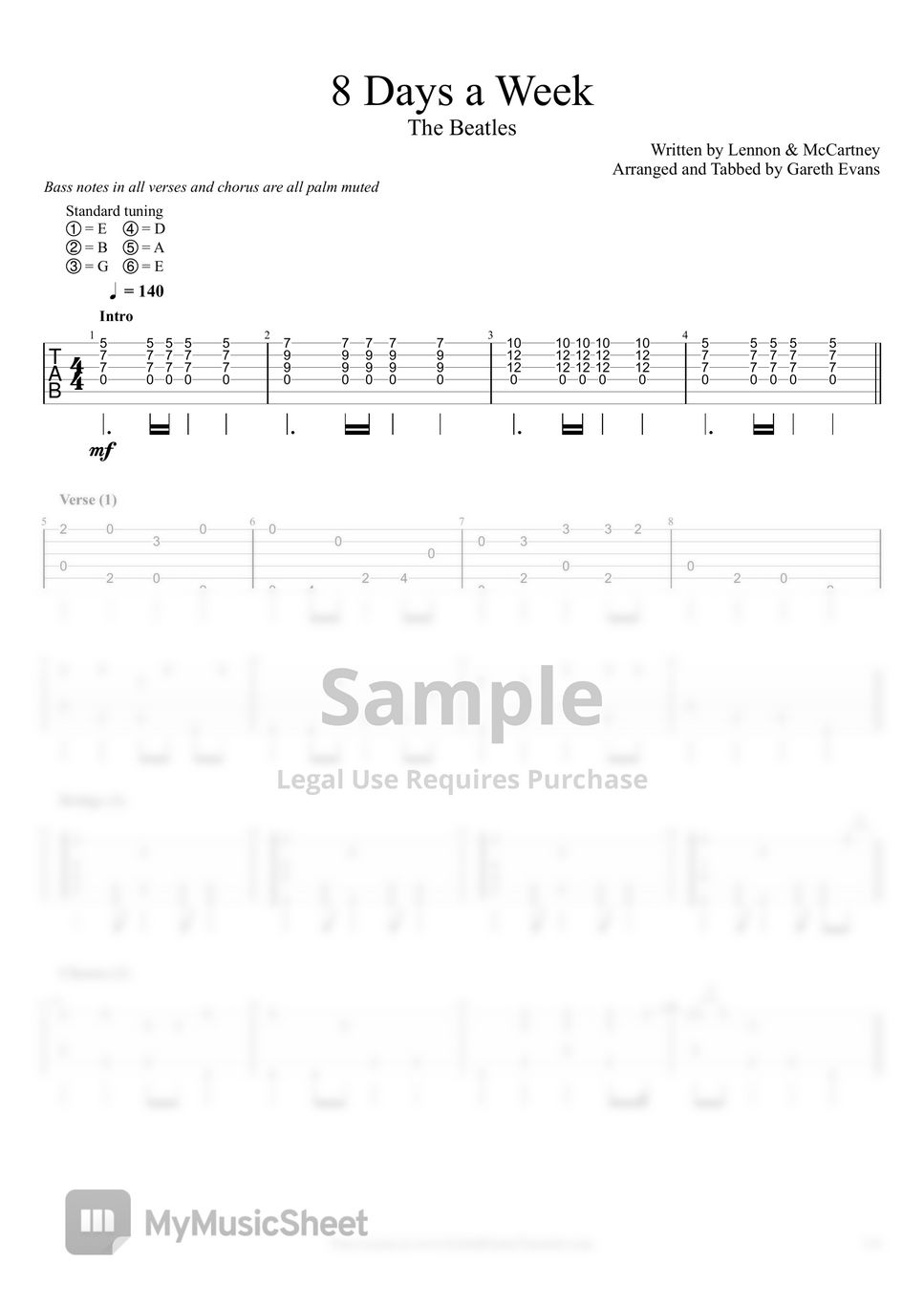 The Beatles - 8 Days A Week (Fingerstyle) Sheets by Gareth Evans