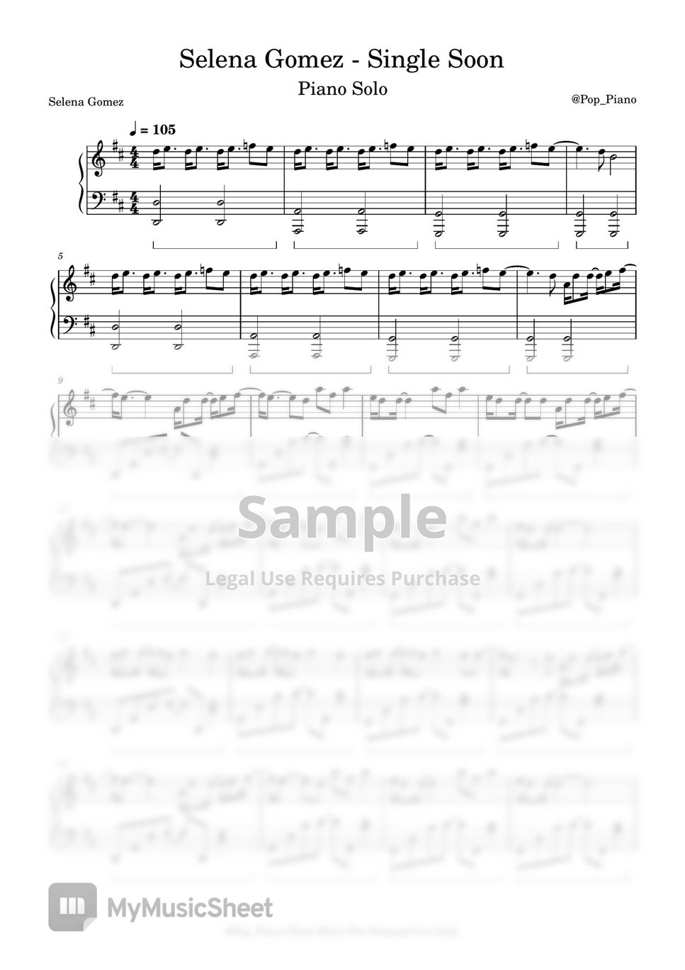 Selena Gomez - Single Soon 樂譜 by Pop Piano