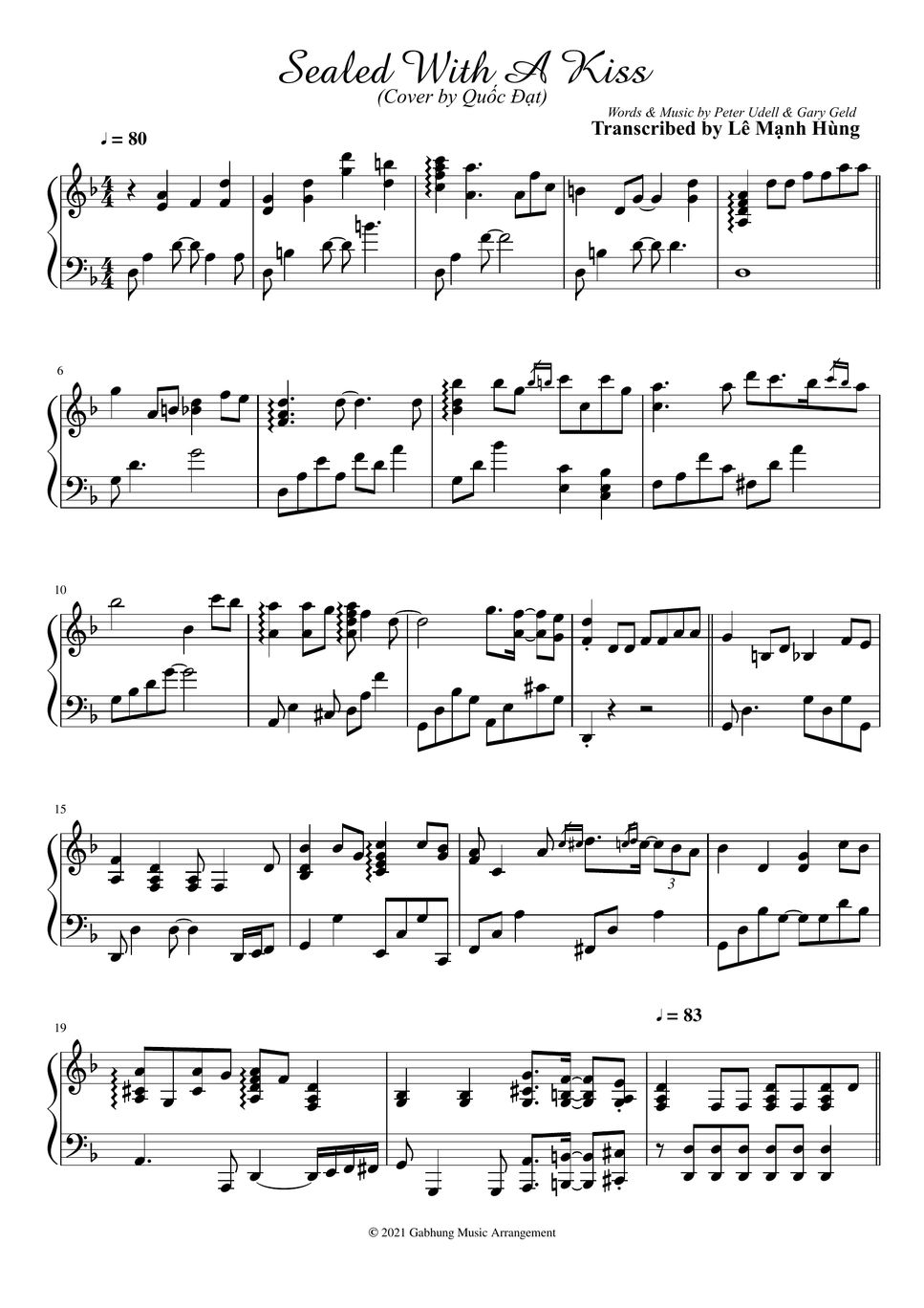 Cover by Quốc Đạt - Sealed With A Kiss (Transcribed) Hoja by Le Manh Hung
