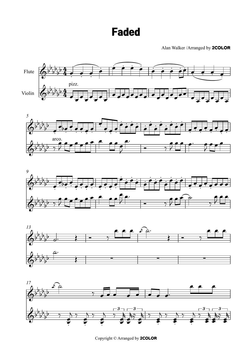 Alanwalker - Faded Sheets by 2COLOR violin & flute