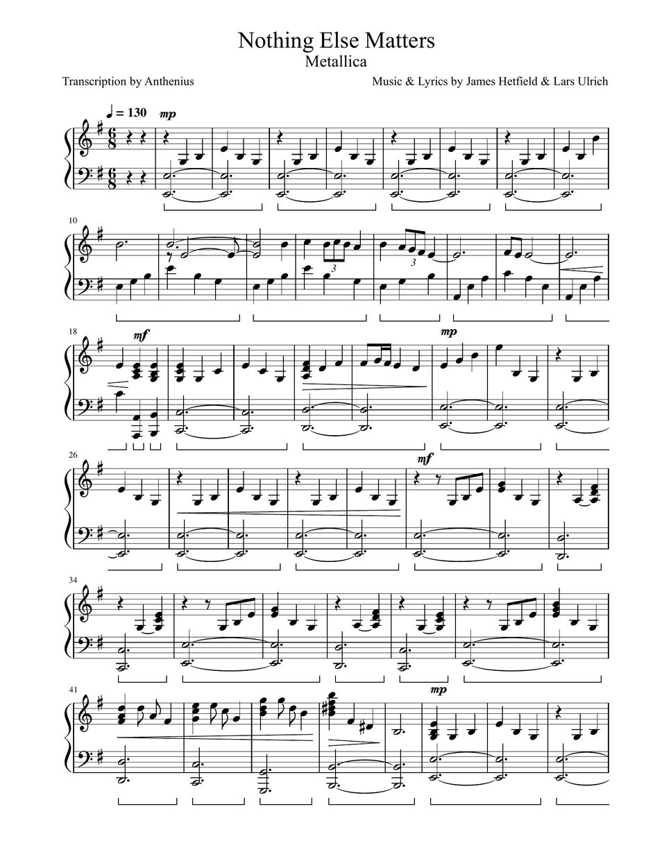 Metallica - Nothing Else Matters (Easy/Intermediate Piano Cover) 楽譜 by Piano Tutorials By Anthenius