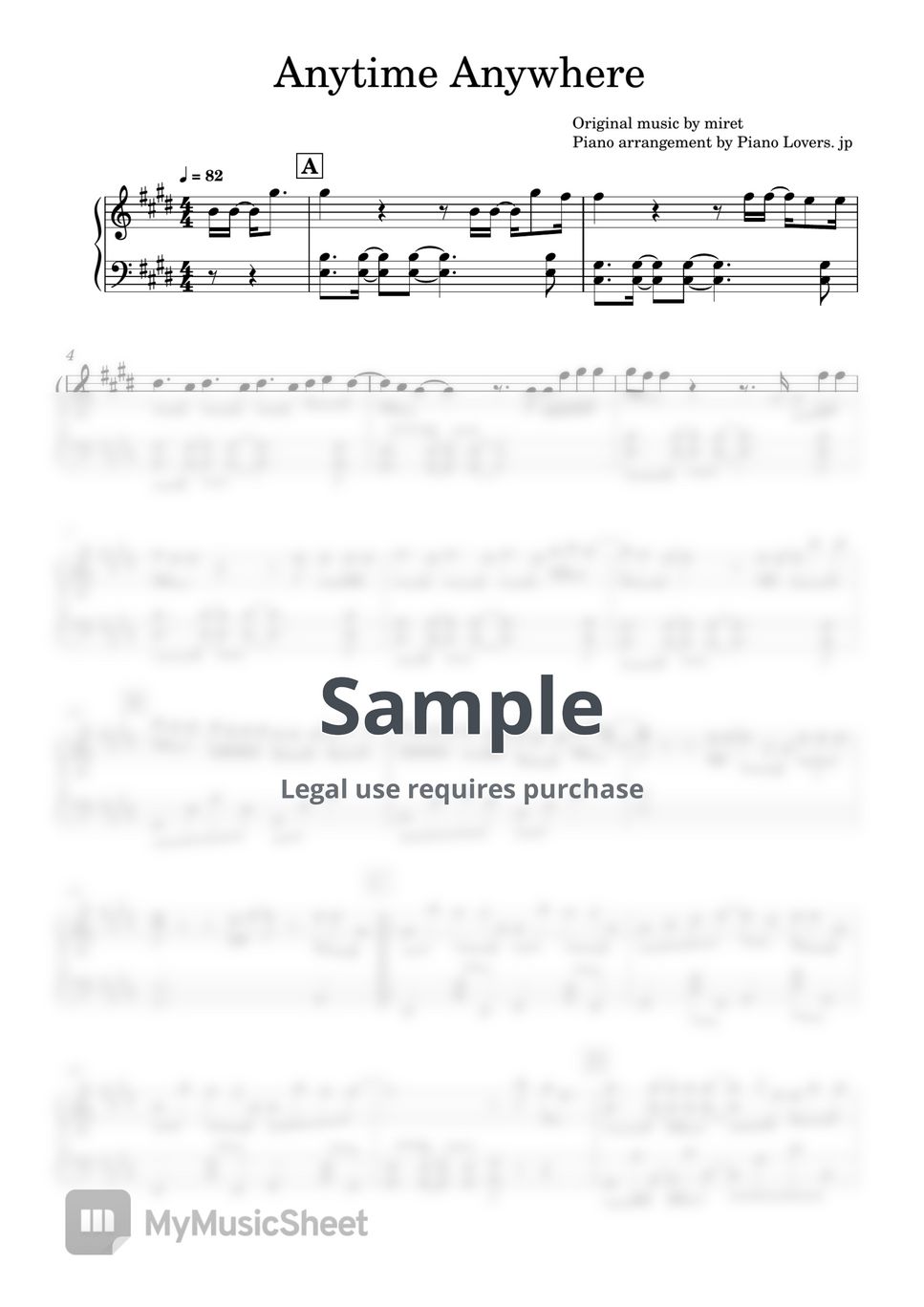milet - Anytime Anywhere (Sousou no Frieren / Piano Sheet Music / Beginner) Sheet Music by Piano ...