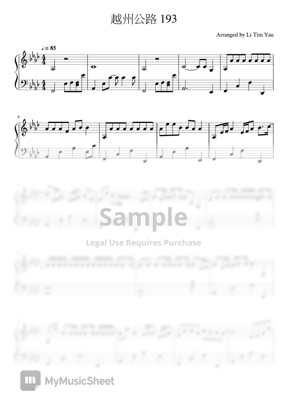 Denis Kwok 193 (ERROR) - 越州公路 193 (Piano Cover) Sheets by Li Tim Yau