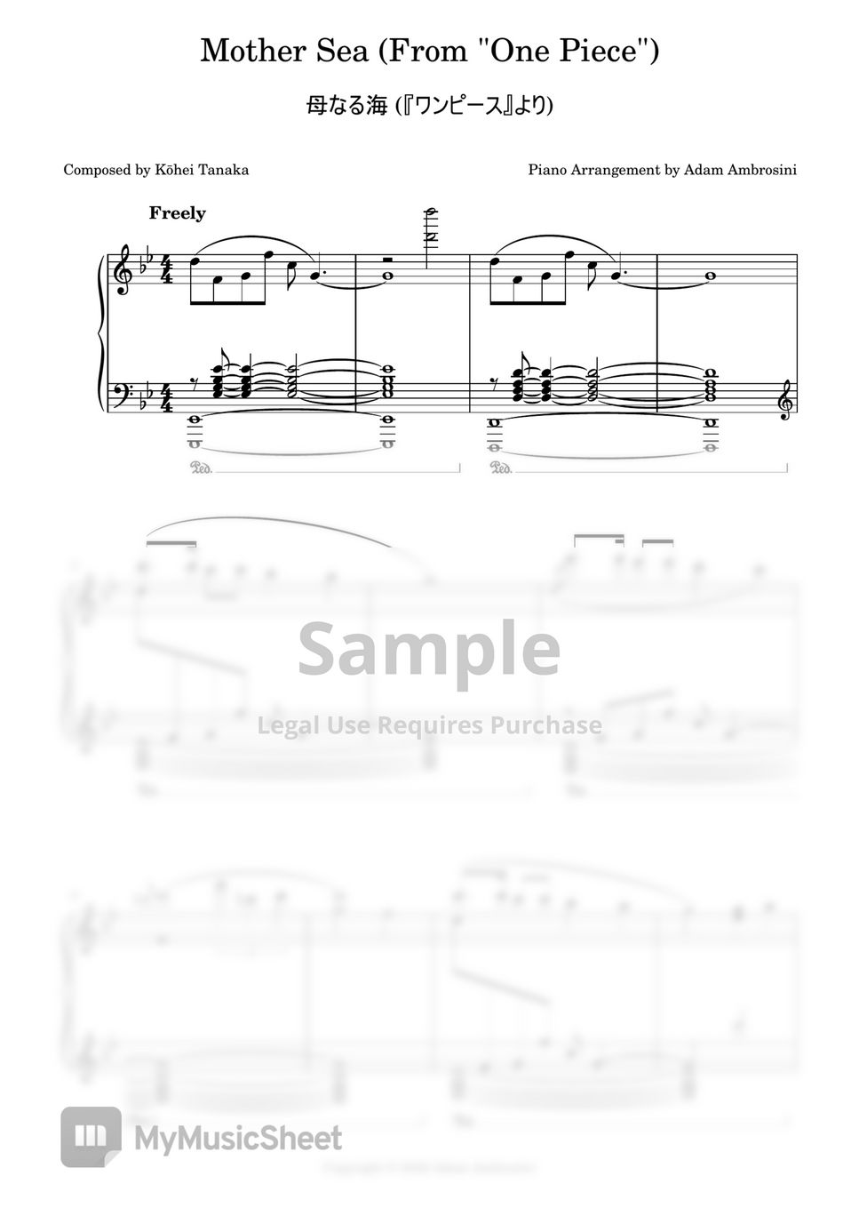 One Piece - Mother Sea Sheet Music by Adam Ambrosini
