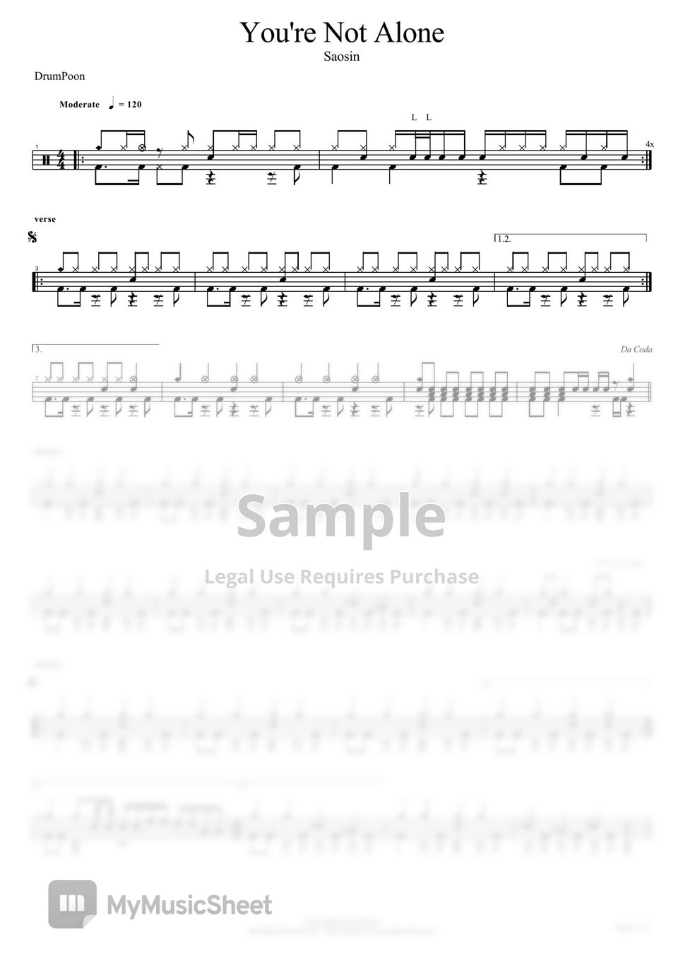 Saosin - You’re Not Alone Sheet Music by DrumPoon
